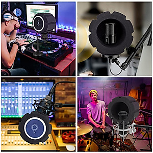 Facmogu Large Microphone Windscreen Foam Cover Pop Filter, Microphone Wind Shield Pop Filter, Acoustic Filter with Thick Sponge for Indoor Studio Audio Recording & Outdoor Wind Noise Reflections, Blue