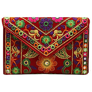12 X 8 Women Evening Party Clutch Indian Embroidered Patches Work Shoulder and Cross body Strap Magnetic Closure