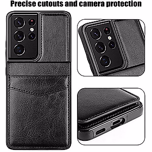 LakiBeibi Samsung Galaxy S21 Ultra Case, S21 Ultra Phone Case, Dual Layer Lightweight Premium Leather Wallet Case with Card Holders Flip Protective Case for Samsung Galaxy S21 Ultra (2021), Black