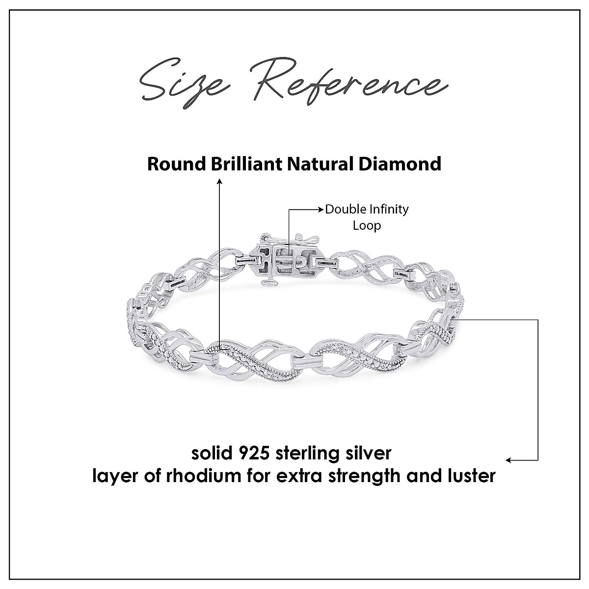 1/10 Carat Round Cut Natural White Diamond Double Infinity Loop Bracelet for Women in 14K White Gold Over Sterling Silver, Size- 7.00 (Clarity : I2-I3, Color : I-J, 0.10 Cttw) 7.00Inch