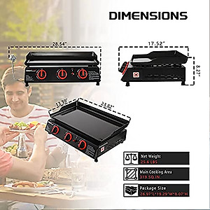 Royal Gourmet PD1303A 24-Inch 3-Burner Portable Tabletop Griddle, 24,000 BTU Propane Gas Grill Tabletop Usa for Patio, Deck, Backyard, Tailgating, Camping and Picnic, Black