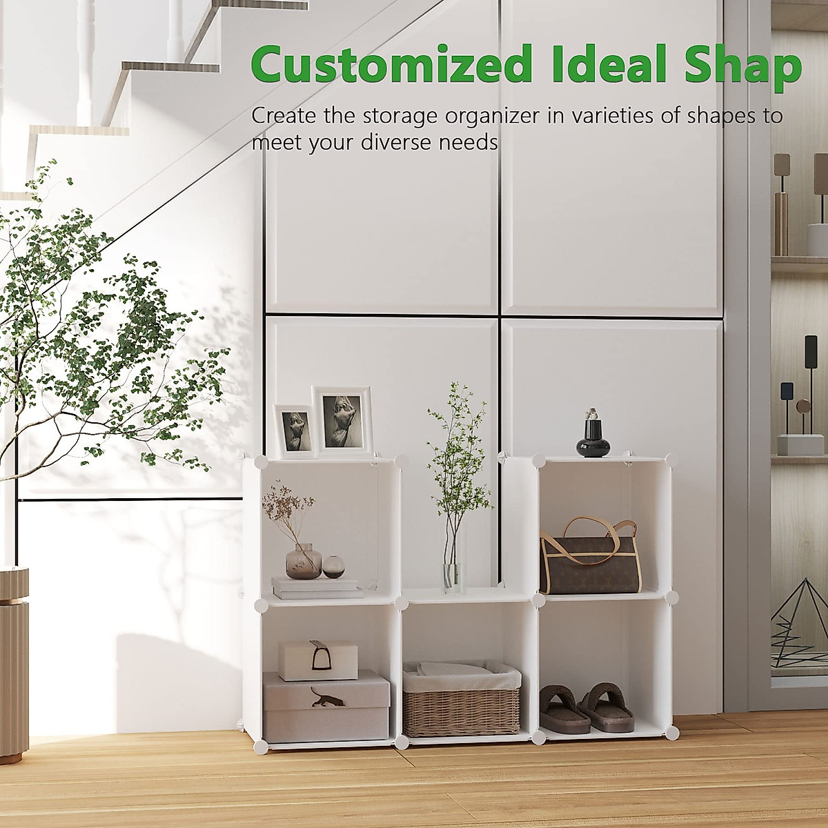 C&AHOME Cube Storage Organizer, 6-Cube Shelves Units, Closet Cabinet, DIY Plastic Modular Book Shelf, Ideal for Bedroom, Living Room, Office, 36.6" L x 12.4" W x 36.6" H Milky UPCS06M