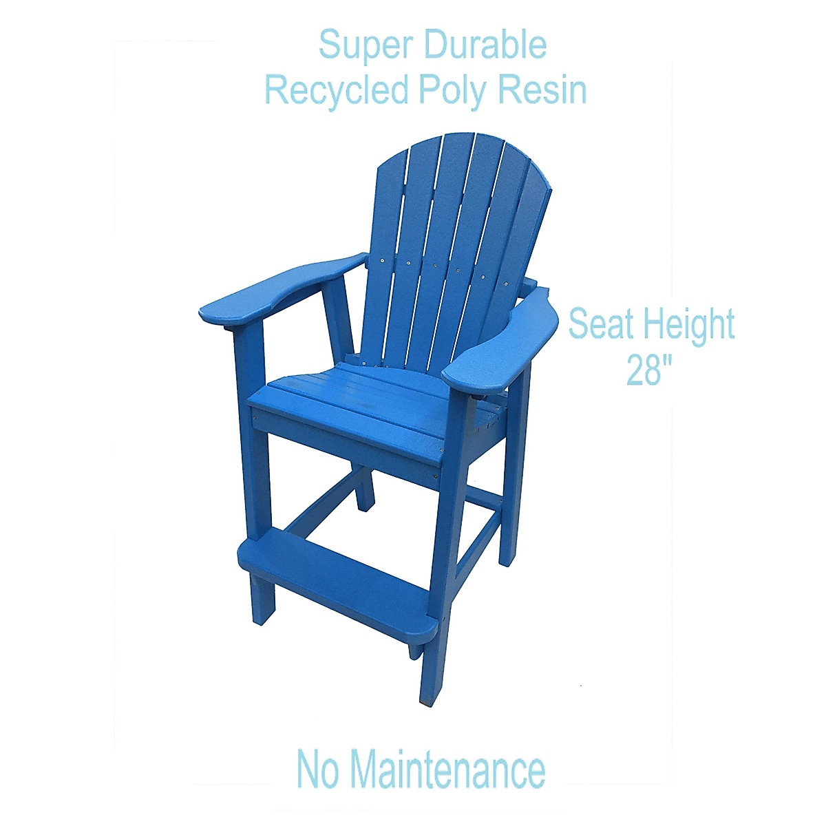 Phat Tommy Tall Adirondack Chair - HDPE Outdoor Furniture - Poly Adirondack Bar Stool - Heavy, Stress Free Furniture for Balcony, Deck, Patio, Front Porch, Blue