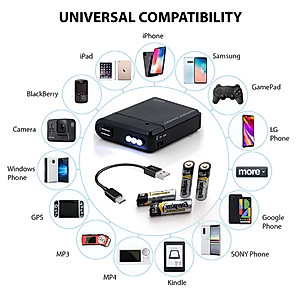 Success4Sport Portable AA Battery Travel Charger Works for Lenovo Smart Tab P10 and Emergency Re-Charger with LED Light! (Takes 4 AA Batteries,USB-C) [Black]