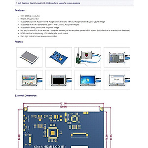 Waveshare 5inch TFT Resistive Touch Screen Display Module HDMI Interface for Rapsberry Pi 5/4/ A/A+/B/B+/2 B/3 B & Banana pi & Beaglebone Black Provide Images Supports Various System