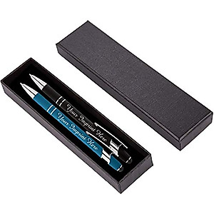 Express Pencils™ - Personalized Pens Gift Set - 2 Pack of Soft Touch Metal Pens w/gift box - Luxury Ballpoint Pen Custom Engraved with Name, Logo or Message | Perfect for Him or Her (Black - Lt Blue)
