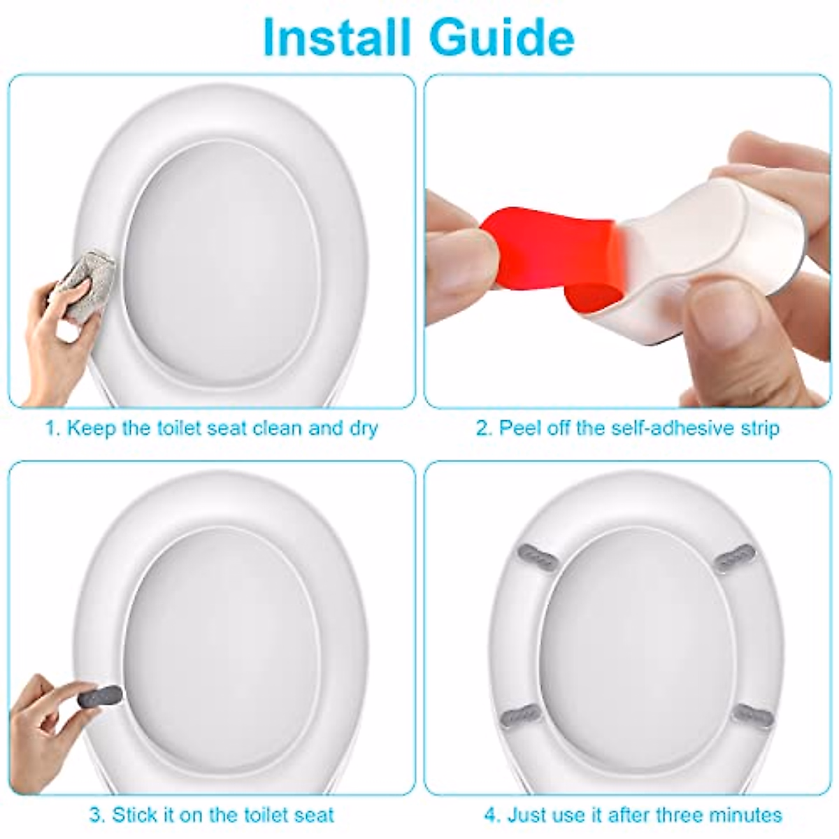 4 PACK Bidet Toilet Seat Bumper, Bidet Attachment for Toilet, Universal Seat Bumper Kit Replacement Bumpers, to Raise Toilet Bumpers Height, Reduce the Noise，Stop the Toilet from Sliding