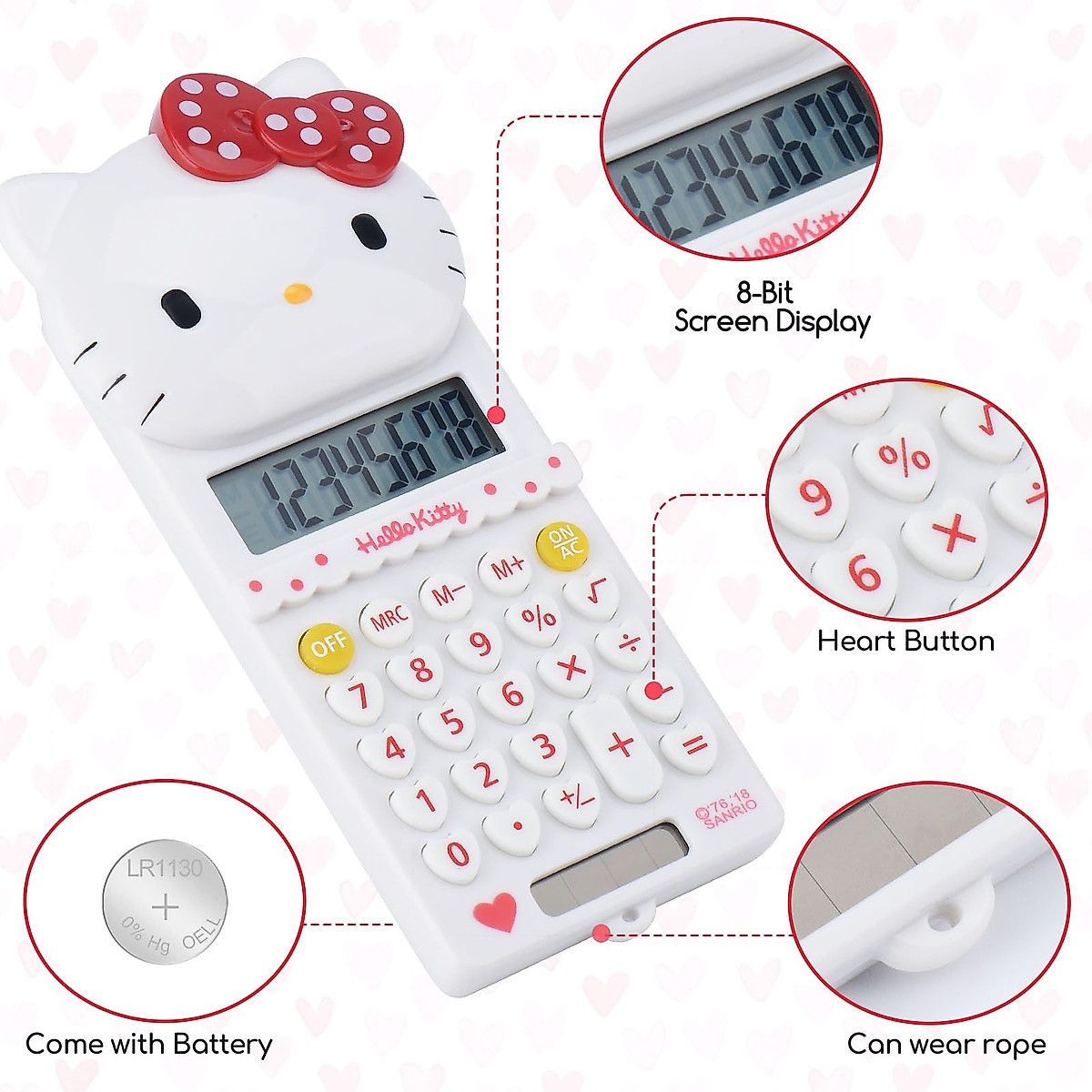 Cute calculator,5.9 * 2.6in,Powered by batteries(Included) 8 Digit with LCD Display,kids calculator,calculator for school,mini calculator,cartoon calculator,Handheld calculator,kawaii calculator