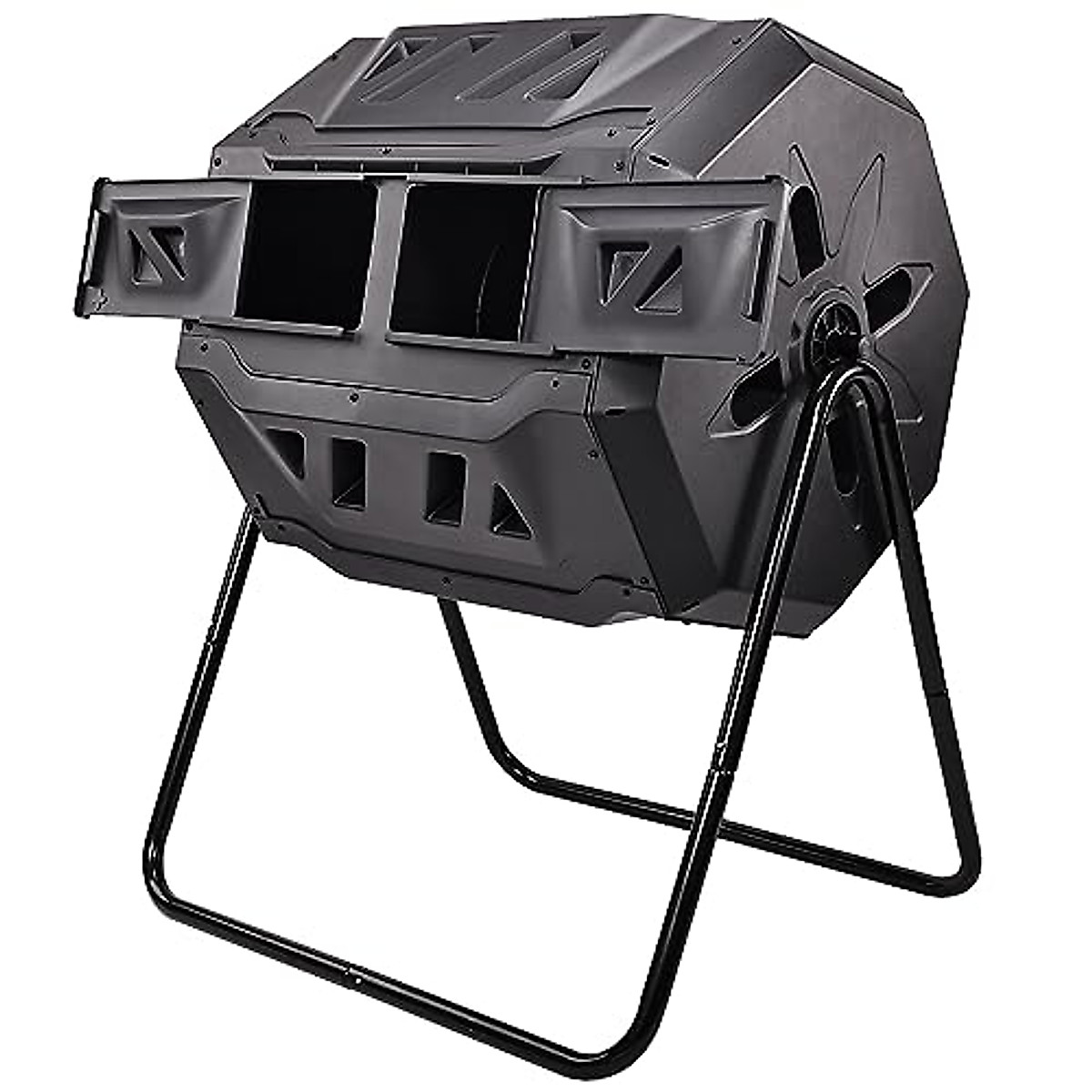 Elevon Outdoor Tumbling Composter Dual Rotating Batch Compost Bin, 43 Gallon, Black