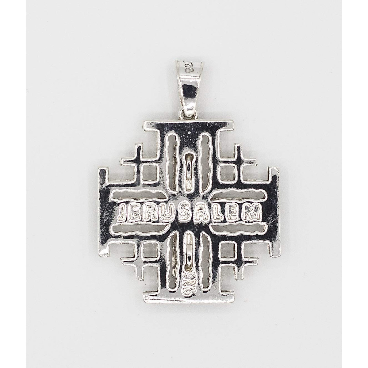 Sterling Silver (925) Jerusalem Crusader's cross Pendant. Handcrafted in the Holy Land. Two layer cross with Bethlehem star hand engraved.