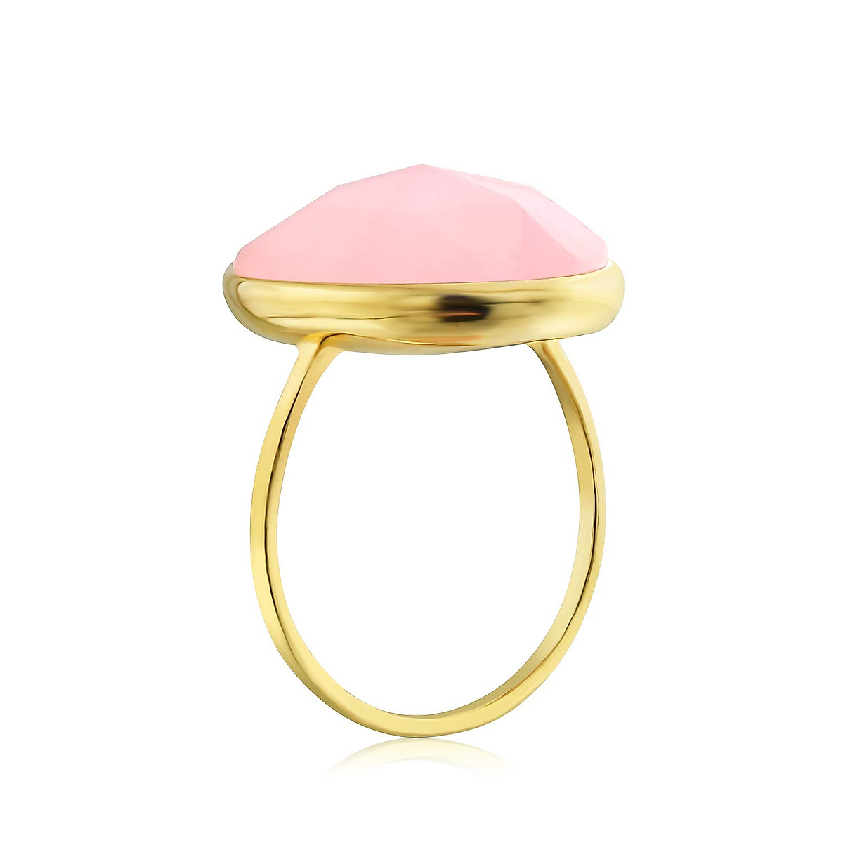 Bling Jewelry Boho Pink Multifaceted Simulated Statement Chalcedony Quartz Ring For Women 14K Gold Plated Sterling Silver 1MM Band
