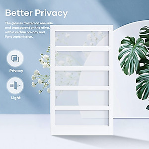 ROYMELO 48x84 Inch Glass Sliding Barn Door Slab and 8ft Hardware Kit Included, 5 Frosted Glass, LVL Wood Panel Covered with White Water-Proof Scratch-Proof PVC Surface, Simple DIY Assembly