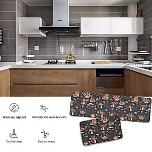 YouTary Mushroom Snails Butterfly Flower Pattern Kitchen Rug Set 2 PCS Floor Mats Washable Non-Slip Soft Flannel Runner Rug Doormat Carpet for Floor Home Bathroom, 17" x 47"+17" x 24"-M
