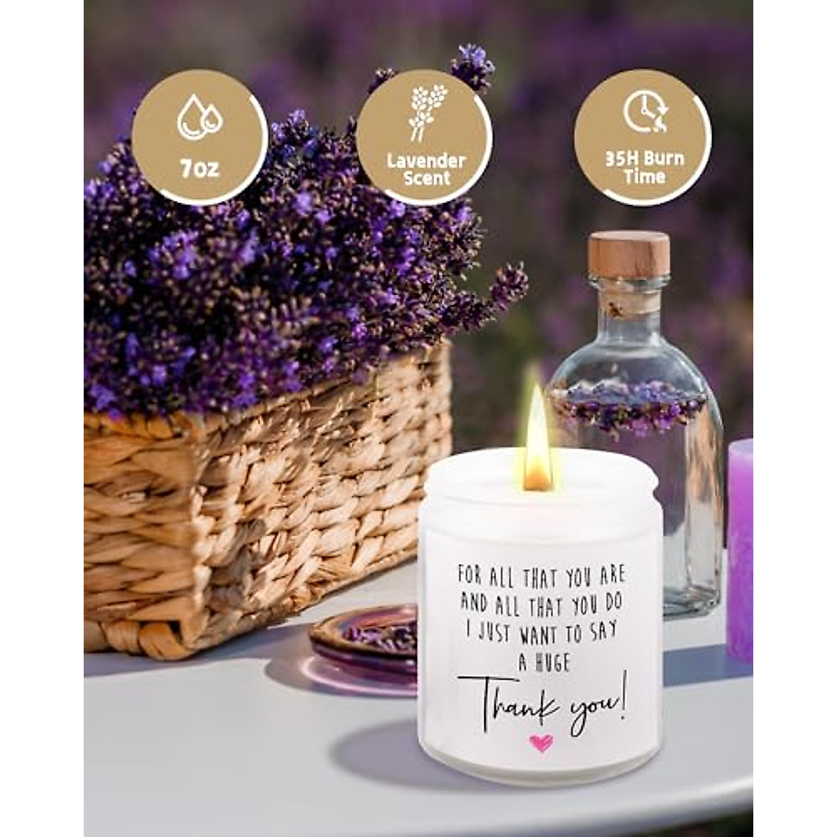 Thank You Gifts for Women Men, Appreciation Gifts for Coworkers, Employee, Teacher, Nurse, Handmade Lavender Natural Soy Wax Candle Gifts for Friends Mom (7oz)