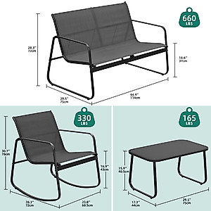 YITAHOME 4 Piece Patio Furniture Set, Small Backyard Bistro Rocking Chairs, Loveseat and Glass Table, Textilene Outdoor Conversation Set for Lawn, Garden, Balcony, Poolside (Black)