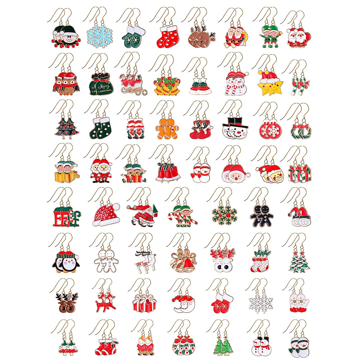 Siifert 60 Pairs Christmas Earrings Sets Cute Snowman Santa Claus Christmas Tree Drop Earrings Set for Women Girls Holiday Party Decorations