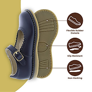 FOOTMATES Allie Leather Mary Jane Girls Party Dress Hard Bottom Shoes with Custom-Fit Insoles, Slip-Resistant Non-Marking Outsoles, Navy - 12 Little Kid (4-8 Years)