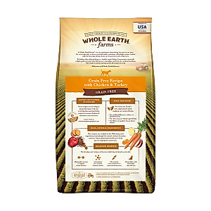 Whole Earth Farms Natural Grain Free Dry Kibble, Wholesome and Healthy Dog Food, Chicken and Turkey Recipe - 4 LB Bag