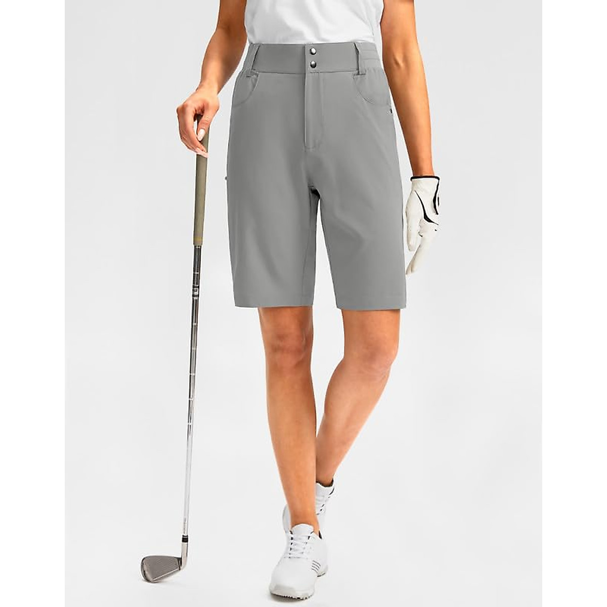 Women's Long Golf Hiking Shorts with Pockets 10" Quick Dry Lightweight Cargo Bermuda Shorts for Women Knee Length(Glacier Gray,XL)