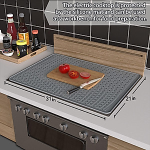 Silicone Stove Top Covers For Electric Stove, 31x21 inch Silicone Stove Top Protector, Flat Electric Stove Top Cover, Glass Top Stove Cover Protector to Prevent Scratching -Grey