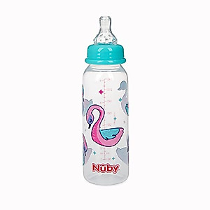Nuby Printed Non-Drip Bottle, 1 Pack of 1 Bottle, 8 Ounce, Colors May Vary