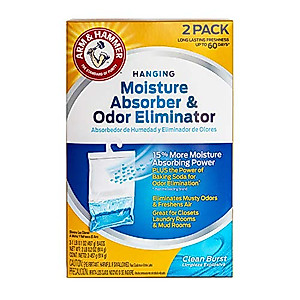 Arm & Hammer Clean Burst Hanging Moisture Absorber and Odor Eliminator - 2 Pack - Traps Moisture for Fresher, Cleaner Air