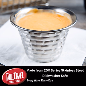 TableCraft GTSS45 Brickhouse Collection Cup, 23 oz., 4" Dia. x 4-1/2"H, Dishwasher Safe, Brick Pattern Texture, Stainless Steel