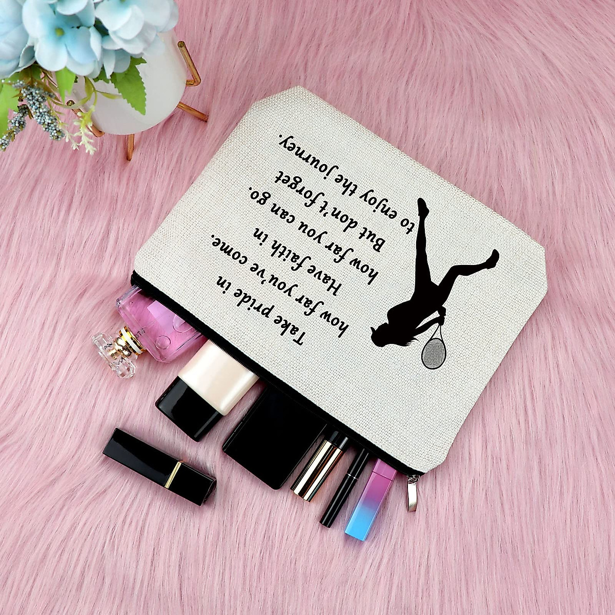 Sfodiary Tennis Gifts Makeup Bag Inspirational Gift for Tennis Player Birthday Gift for Women Cosmetic Bag Tennis Lover Gift Graduation Gift for Tennis Girl Travel Cosmetic Pouch Christmas Gift