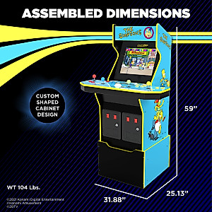 Arcade1Up The Simpsons Arcade Machine, 4-Foot — 4 Player Arcade Game Machine for Home, Live WiFi Enabled — Includes Custom Arcade Game Riser, Adjustable Stool, Light-Up Marquee, and Tin Wall Sign