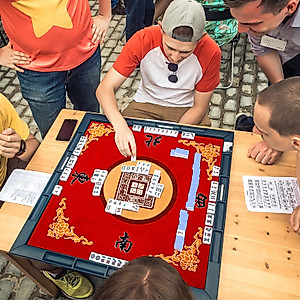 Juexica Mahjong Mat with Bag, Anti Slip Noise Reduction Table Cover Board Game Mat Mahjong Table Mat Mahjong Accessories Tablecloth Mahjong Paigow Poker Cards (Red)