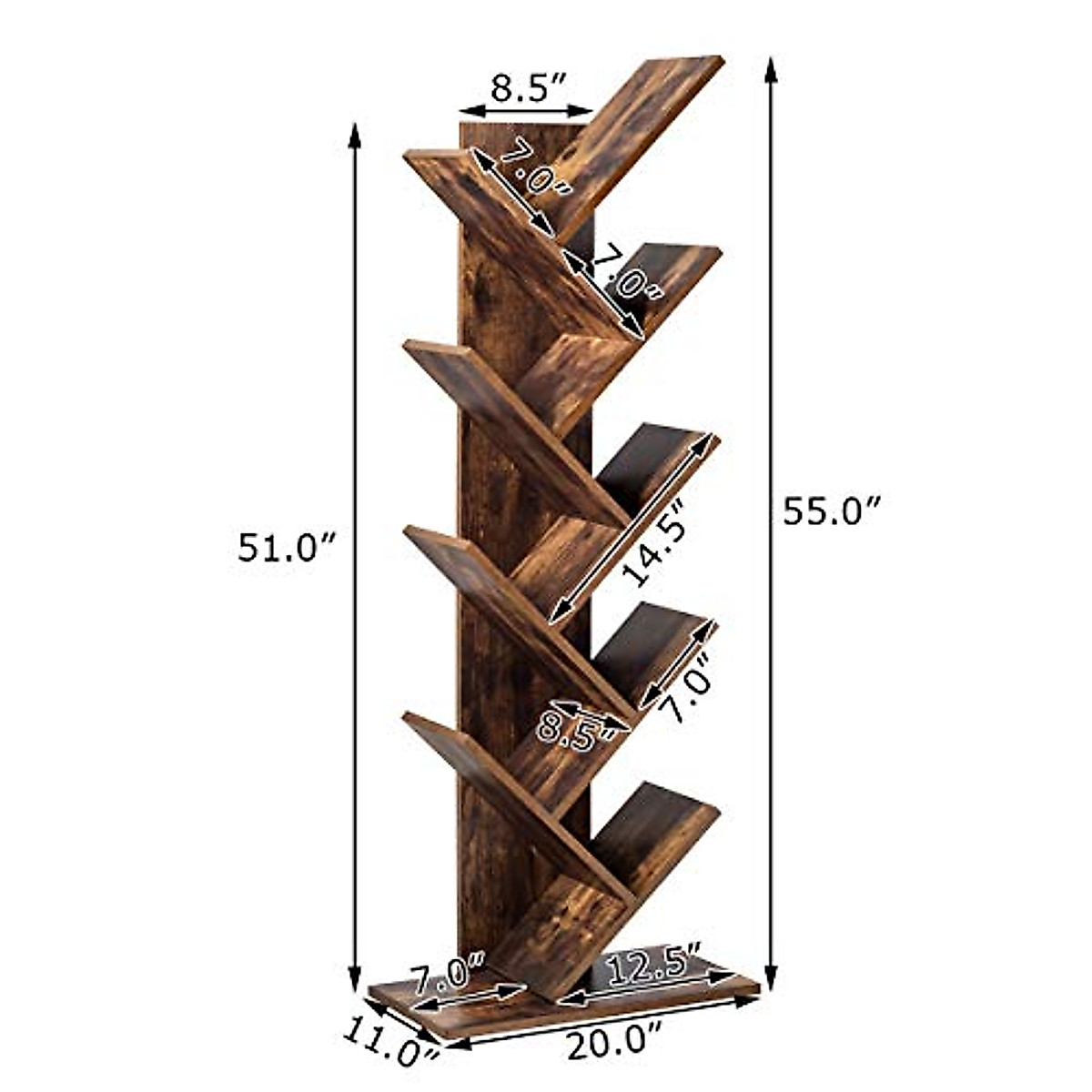 Tangkula 55-Inch Tree Bookshelf, 9-Shelf Free Standing Tree Bookcase, Bookshelves for Home Living Room Office Children’s Room, Display Stand for CDs/Albums/Books, w/Anti-toppling Device (Rustic Brown)