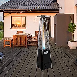 Vilobos Outdoor Patio Heater, Pyramid Standing Gas LP Propane Heater with Wheels 87 Inches Tall 42000 BTU for Commercial & Residential Courtyard (Black)