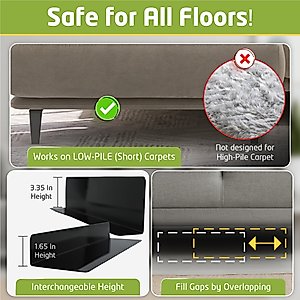 Extra Strength Under Couch Blocker Set (8 Pieces-15.3" Each) Acrylic Couch Toy Blocker for Under Couch Guard w/ Interchangeable Height & Round Corners - Easy Install Under the Couch Blocker for Dogs