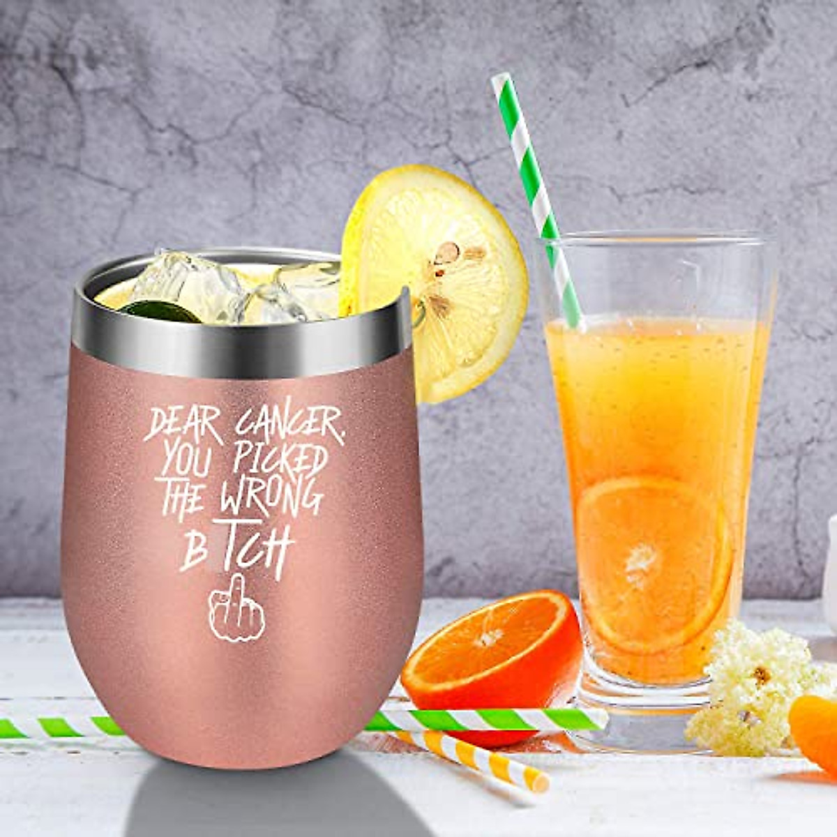 Coolife Wine Tumbler - Breast Cancer Survivor Gifts for Women, Cancer Gifts for Women - Dear Cancer You Picked the Wrong B - Ovarian Cancer Awareness, Fck Cancer Suck Gifts for Women Chemo, Patient