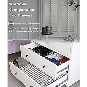 CJF Metal Storage Wardrobe with Hanging Rod, Armoire with 2 Doors and 2 Drawers，Steel Wardrobe Closet for Home, Office 74" H x 31.5" W x 20" D (White)