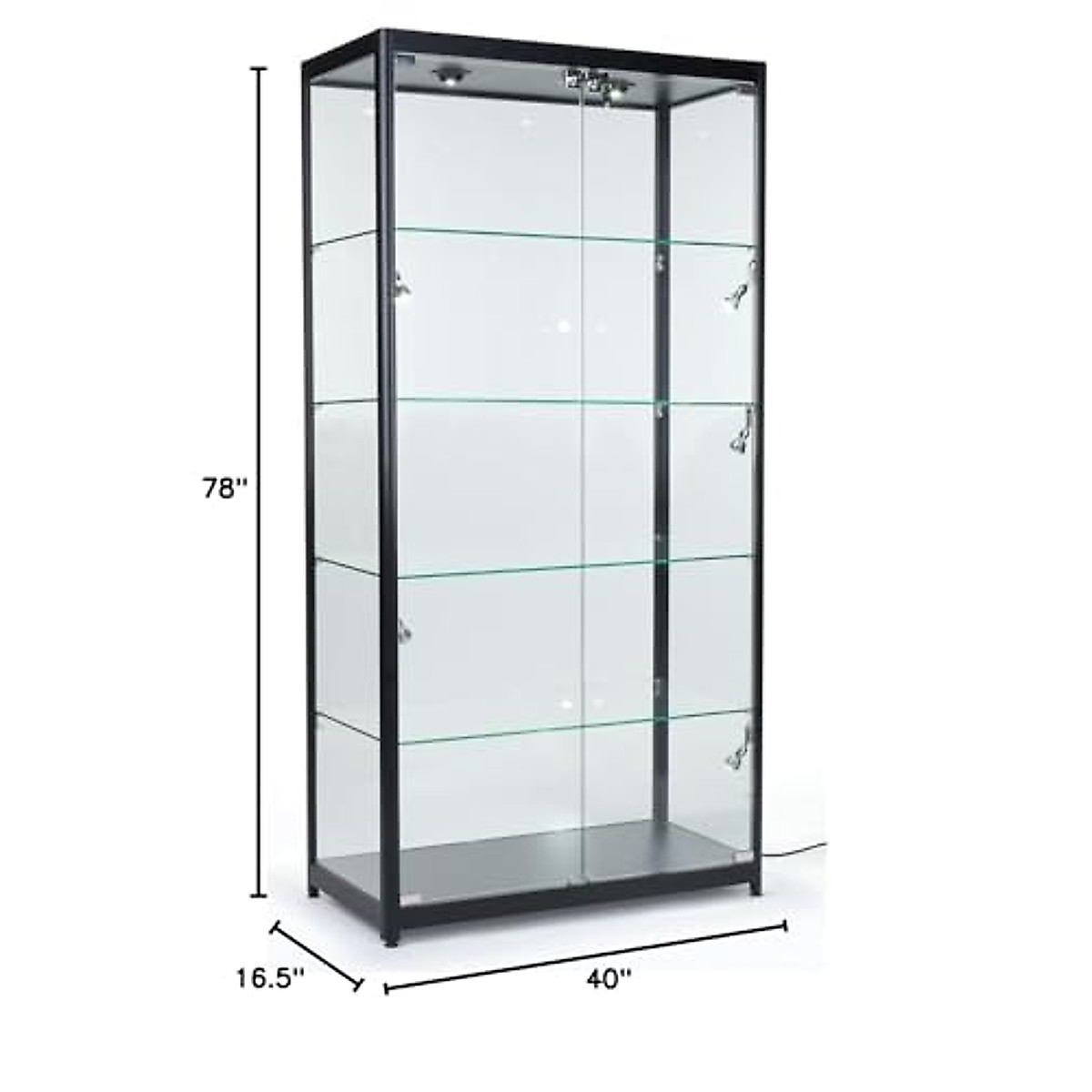 Displays2go Black LED Trophy Showcase, Locking, LED Lighting, Tempered Glass, Laminated MDF & Aluminum – Black (LESC10478B)