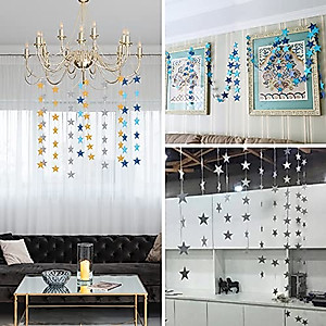 65 Feet Paper Star Garland Banner Decoration, 5 Pack Star Bunting Garland, Hanging Star Streamers Backdrop for Birthday Party Wedding Graduation Baby Bridal Shower Prom Decor (Gold)