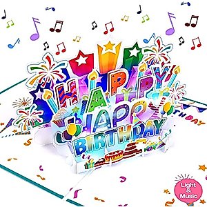 Large Birthday Card, INPHER 3D Pop up Birthday Cards, Light and Music Happy Birthday Card, Musical Birthday Gift Greeting Card for Men, Women, Kids