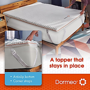 Dormeo Full Size Mattress Topper - OctaspringⓇ Technology Premium Mattress Topper, Relieving Pressure Points and Optimal Back Support - Cooling Mattress Topper with Extra Anti-Slip Bottom, 3 inch