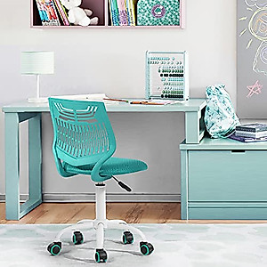 FurnitureR Writing Task Chair for Teens Boys Girls 360 Rolling Wheels Fabric Soft Pad Seat Breathable Backrest, Height Adjustable Liftup 29.5"-34.3",Turqoise