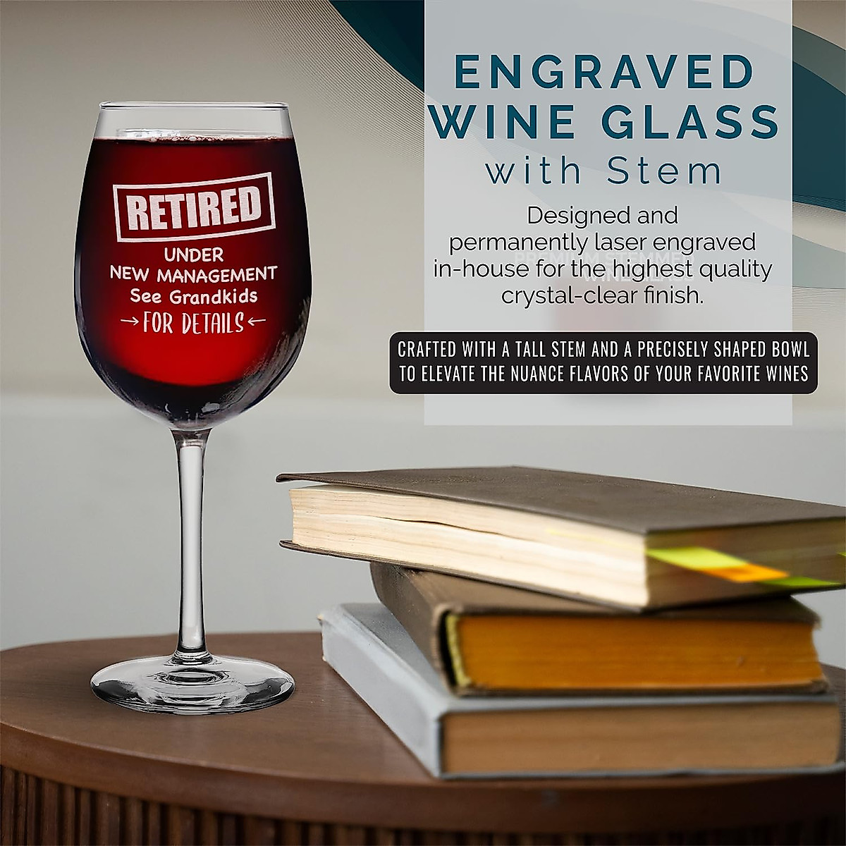 shop4ever Retired Under New Management See Grandkids For Details Engraved Stemmed Wine Glass 16 oz. Funny Retirement Gift for Grandma Grandpa