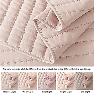 ROARINGWILD Pink Queen Size Quilt Bedding Sets with Pillow Shams, Mustard Full Lightweight Soft Bedspread Coverlet, Quilted Blanket Thin Comforter Bed Cover for All Season, 3 Pieces, 90x90 inches