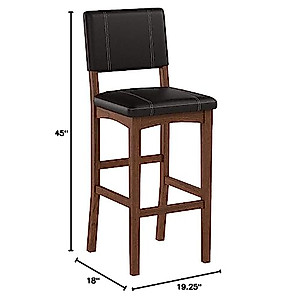 Linon Home Decor Milano Bar Stool, Medium Dark Walnut, 30-Inch