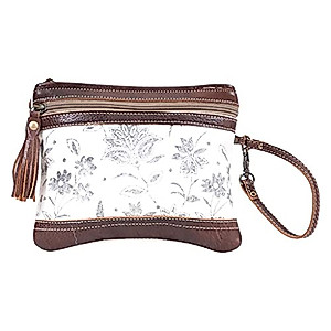Myra Bag Creamy Petal Upcycled Canvas & Leather Pouch Wristlet Bag S-1613