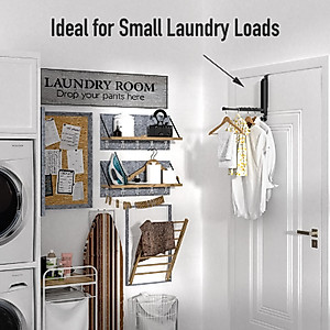 Folding Clothes Drying Rack, Fit 1 3/4" Door Super Heavy Duty Aluminum Alloy Over the Door Hanger with Retractable Rod, Foldable Portable and Collapsible Bathroom Towel Rack , Ivory White