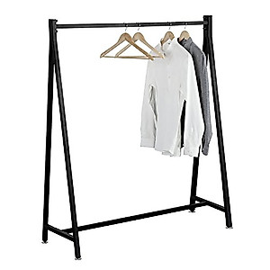 MyGift 47 Inch Modern Black Heavy Duty Metal Wardrobe Clothing Rack - Freestanding Garment Hanger for Bedroom Closet Clothes or Retail Display Stand