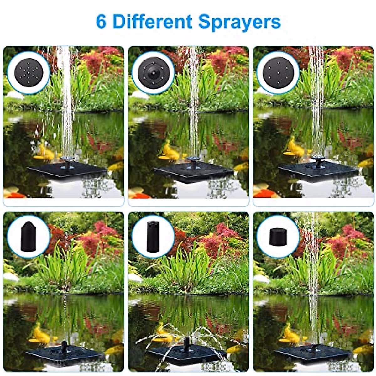 LEDGLE Solar Fountain Pump for Bird Bath, 2W Solar Fountain Pump with 7 Nozzles, Solar Water Fountain with 4 Fixed Rod, Solar Bird Bath Fountains for Outdoors, Pool, Water Feature, Garden, Patio