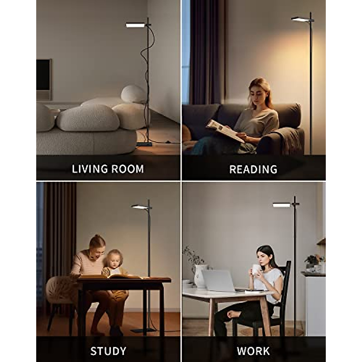 VISDANFO Modern Floor Lamp, 360 Degree Rotation Sky LED Floor lamp Office Lighting, Bright LED Standing Pole Light, Tall Lamps for Living Room,Bedroom,Reading,Study Room (Black)