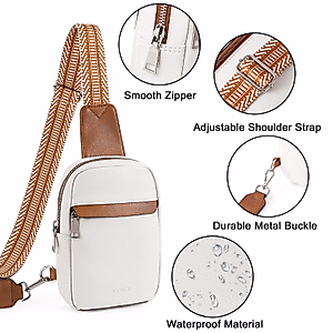 CLUCI Small Sling Bag for Women Crossbody Purse, Leather Fanny Packs with Guitar Strap, Cross Body Bag Women Off White with Brown