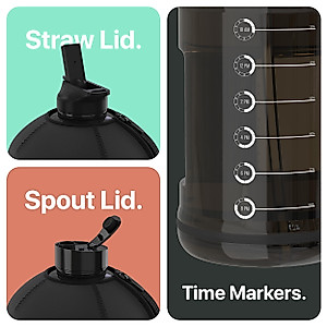 Hydro Gallon® - 1 Gallon Water Bottle Jug with Insulated Sleeve and Straw Lid, Handle, Time Marker, Pocket, Shoulder Strap. Daily Intake Leakproof BPA free Large Big Bottle Men. 128oz (Black)